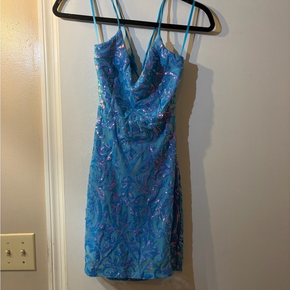 Windsor | Dresses | Windsor Sparkling Blue And Pink Mini Dress | Poshmark